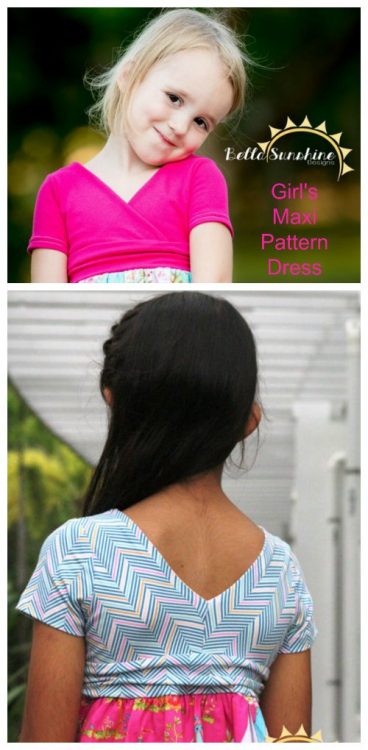 Amelia girls wrap front maxi dress pattern - Sew Modern Kids