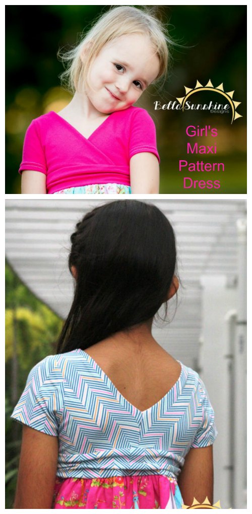 Amelia girls wrap front maxi dress pattern - Sew Modern Kids