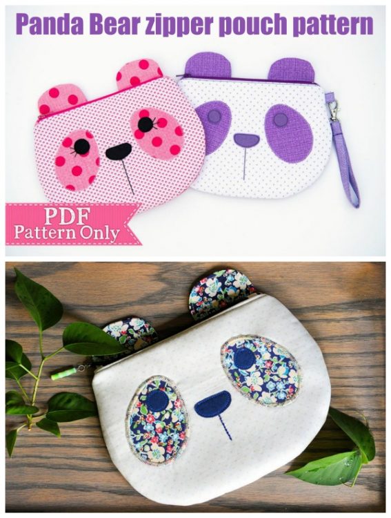 Panda Bear cute zipper pouch sewing pattern - Sew Modern Kids
