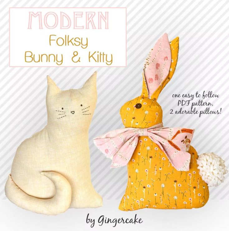 Bunny and Kitty Modern Folksy Pillow sewing pattern - Sew Modern Kids