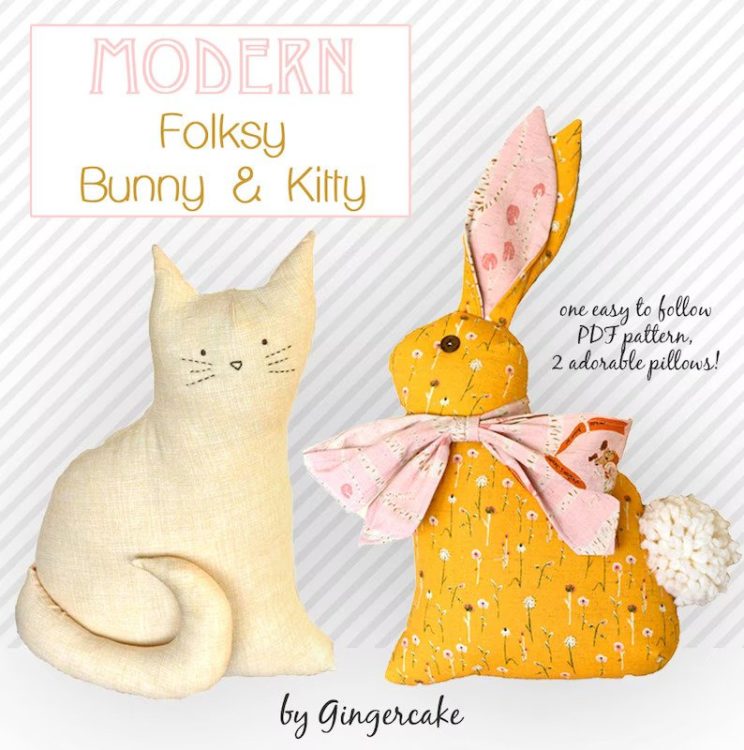 Bunny and Kitty Modern Folksy Pillow sewing pattern - Sew Modern Kids