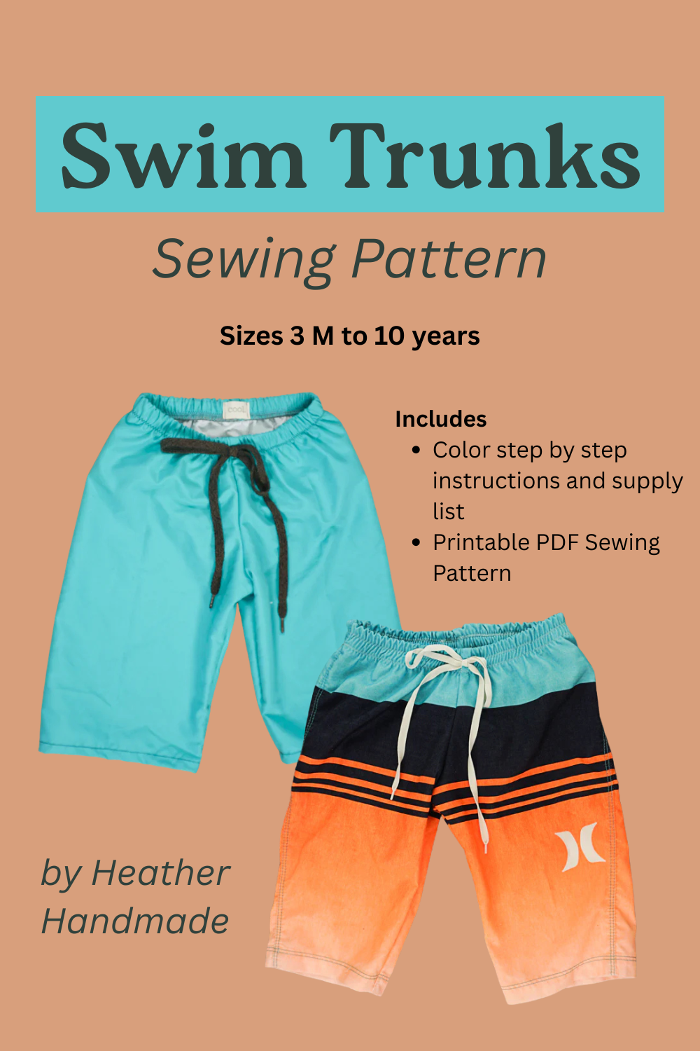 Swim Trunks Sewing Pattern by Heather Handmade - Sew Modern Kids